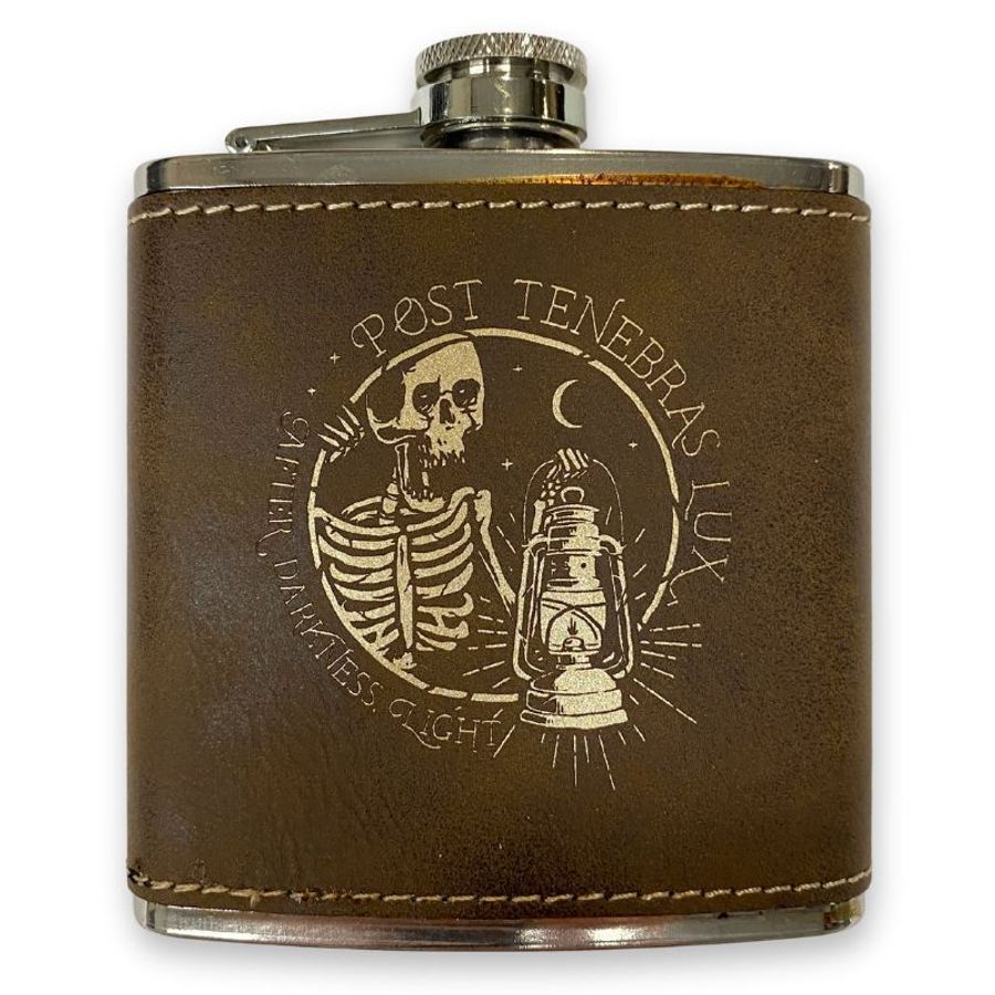 Imperfection: Rustic Gold, Post Tenebras Lux Leatherette Flask ... Imperfection: Rustic Gold, Post Tenebras Lux Leatherette Flask ...